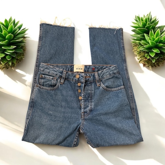 Sezane | Jeans | Sezane Denim Raw Hem Button Fly Blue Jeans 24 | Poshmark